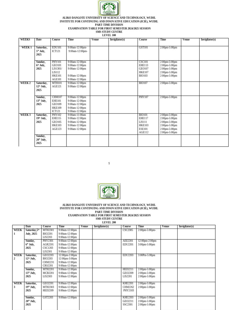 1st Semesterr Tentative Examination Time Table For 2024-25 Session-1 | PDF | Schools ...