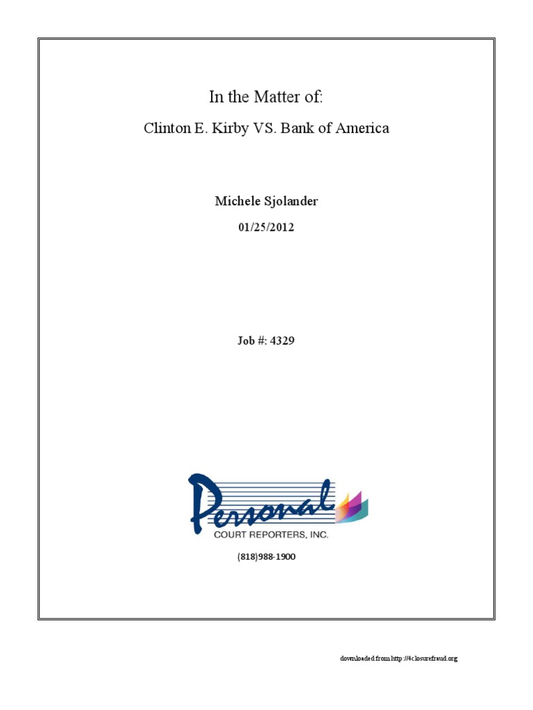 Deposition Transcript of Michele Sjolander - Bank of America Officer ...