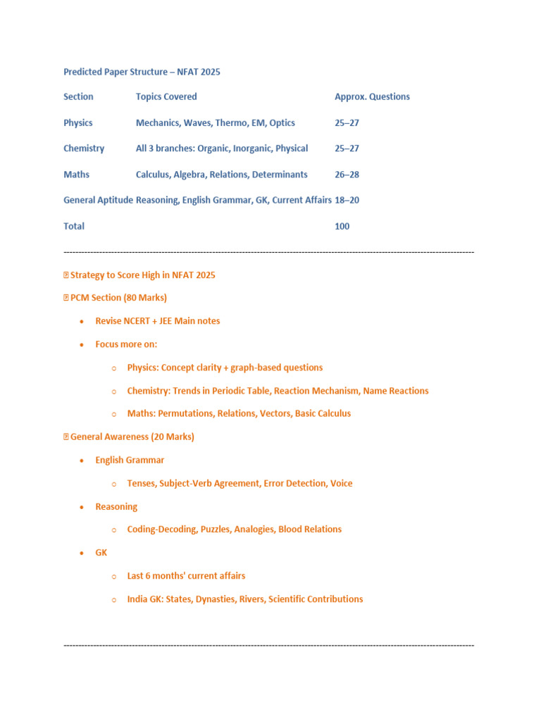 NFAT 2025 Exam Structure & Strategy | PDF | Acceleration