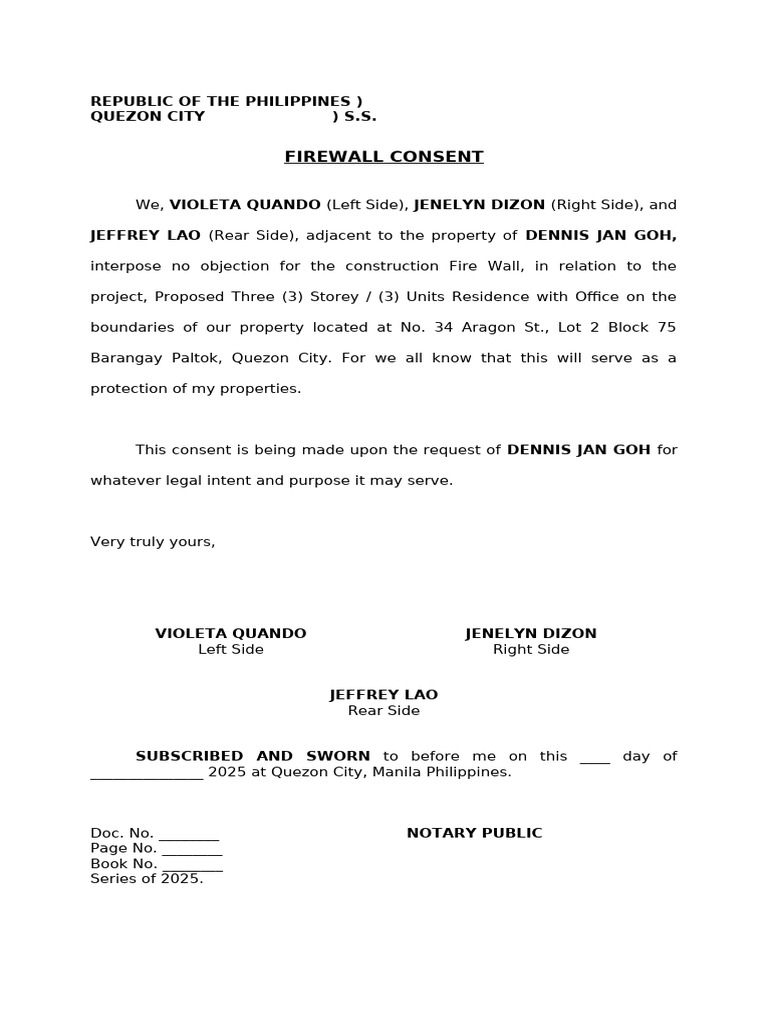 Firewall Consent Agreement in QC | PDF