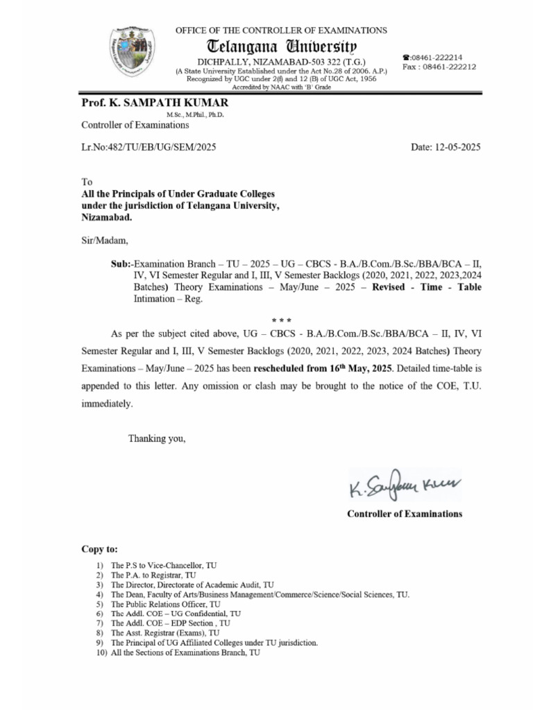 Revised Ug Time Table (New) | PDF