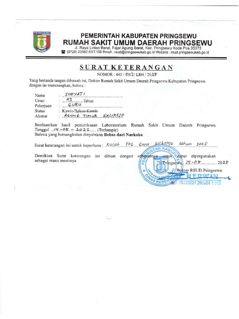Surat Keterangan Bebas Narkoba-SURYATI | PDF
