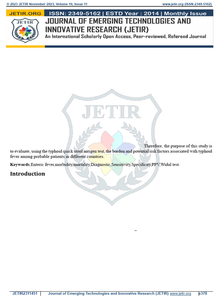 Widal Test Efficacy for Enteric Fever Diagnosis | PDF | Medical ...
