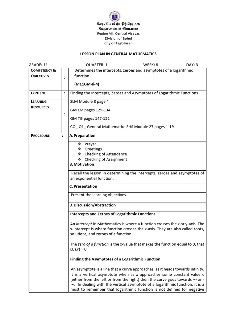 BOHOL MATHSHS GENMATH Q1 PLP8DAY3 v.01 | PDF | Function (Mathematics) | Asymptote