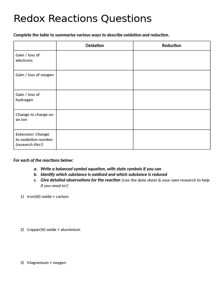 Redox Reactions: Oxidation and Reduction Guide | PDF