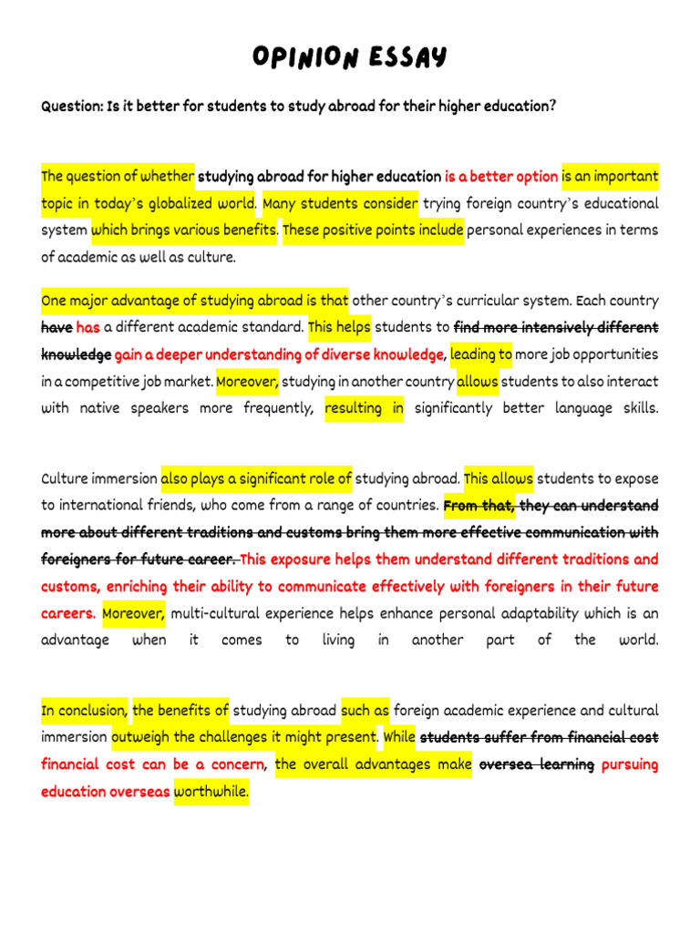 Corrrection and Sample - Education - OPINION ESSAY | PDF ...