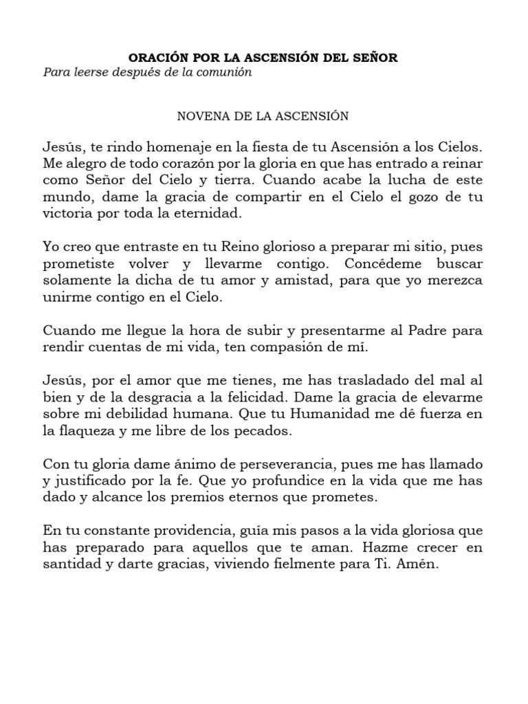 Oración Por La Ascensión Del Señor Pdf