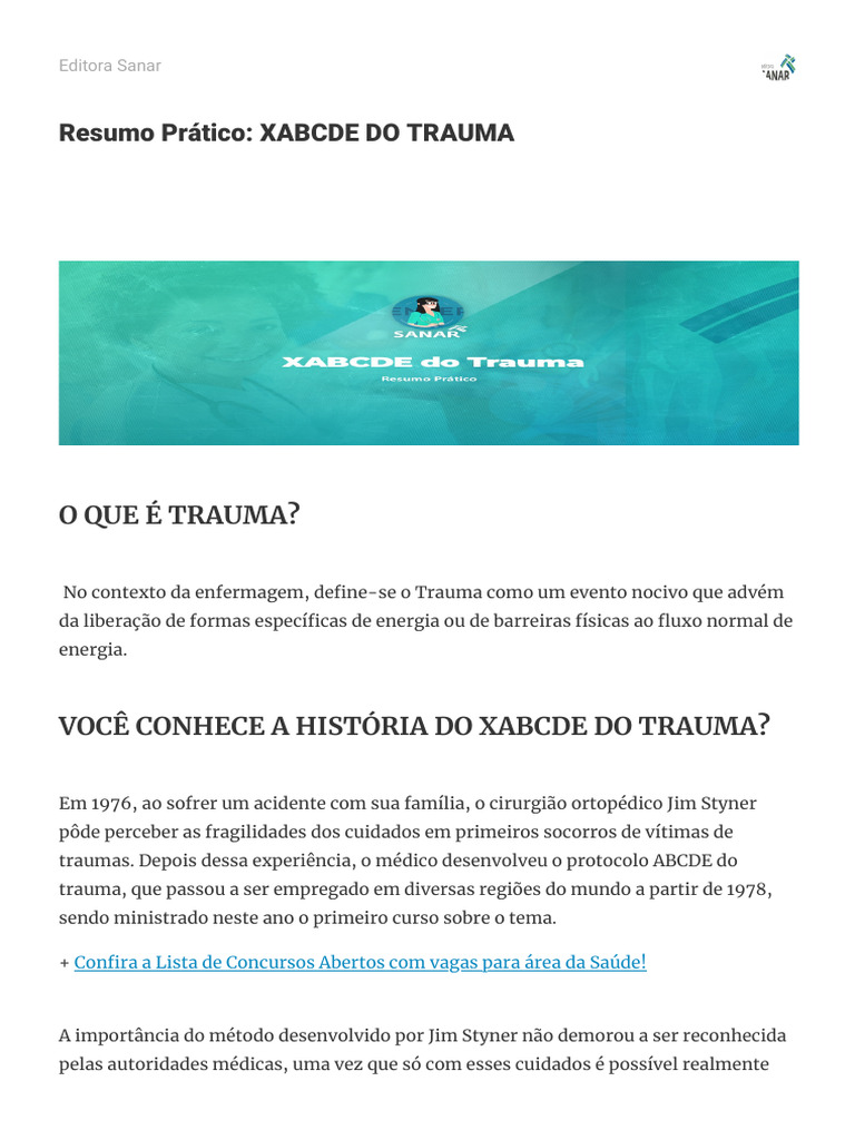 Resumo Prático - XABCDE DO TRAUMA | PDF | Sangramento | Medicina Clínica