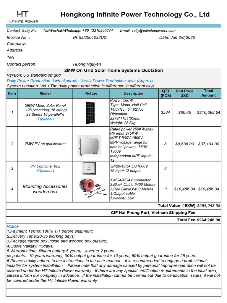 HT 2MW Solar System Quotation | PDF | Electronics | Electricity