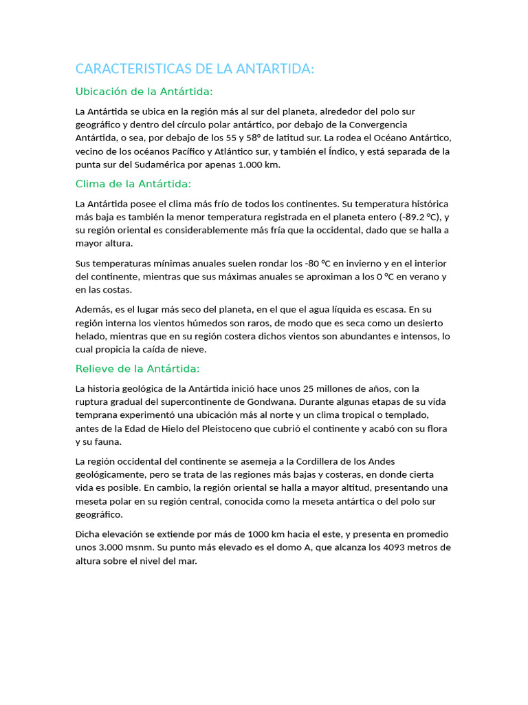 Características de la Antártida | PDF | Antártida | Clima