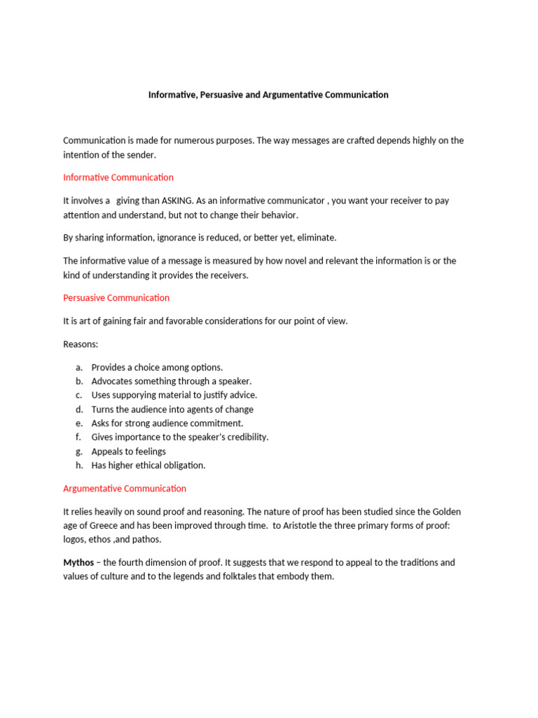 Communication: Informative, Persuasive, Argumentative | PDF