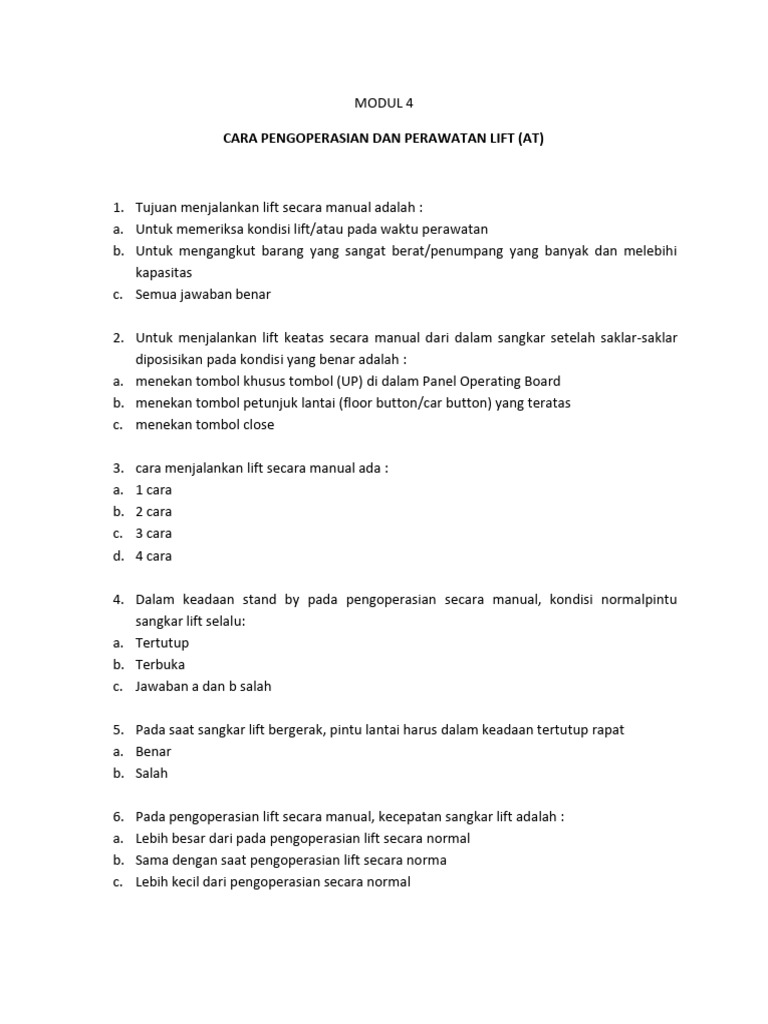 Soal Teknisi Elevator - Modul 4,5 Perencanaan Safety | PDF