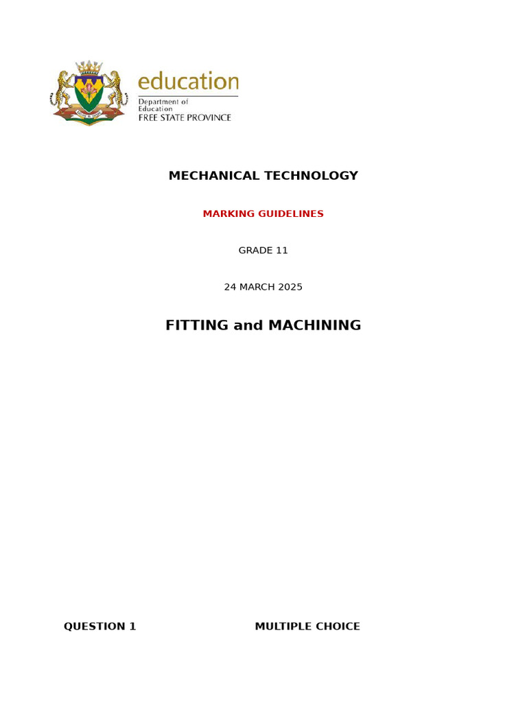 Grade 11 Mechanical Technology Exam Memo | PDF | Mechanical Engineering ...