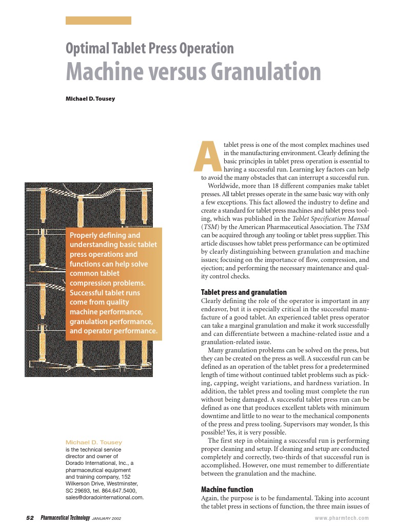 Optimum Tablet Press Optimization - Machine Versus Granulation | PDF ...