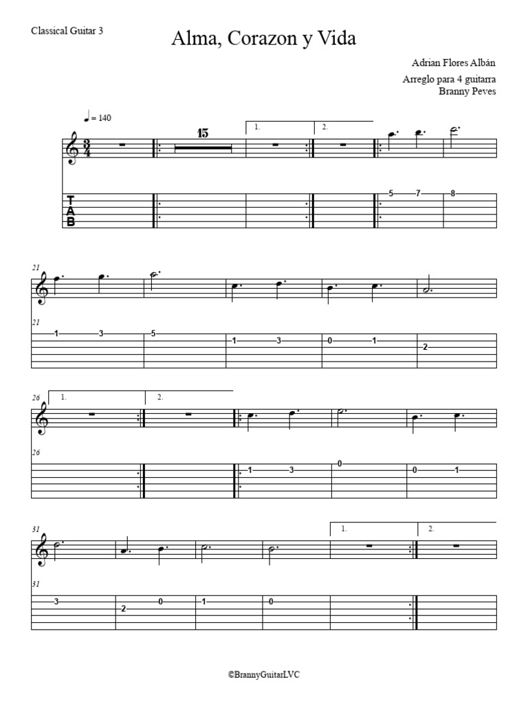 Alma Corazo y Vida Arreglo 3 Tab | PDF