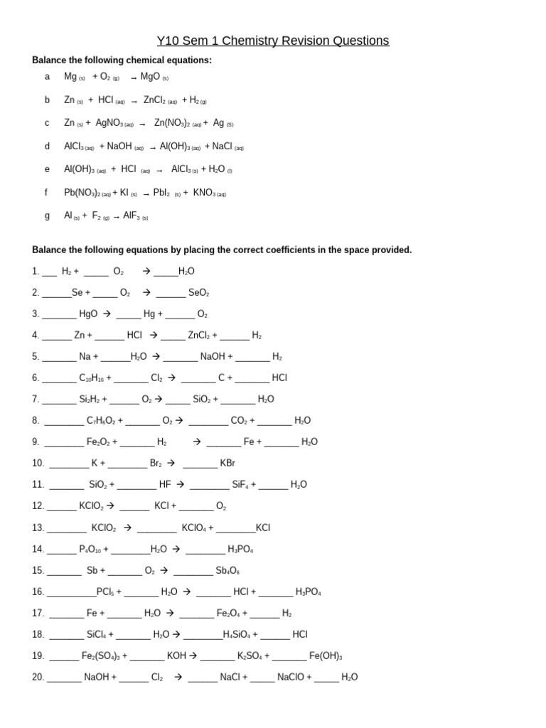 Y10 Chemistry Revision Questions | PDF | Hydroxide | Acid