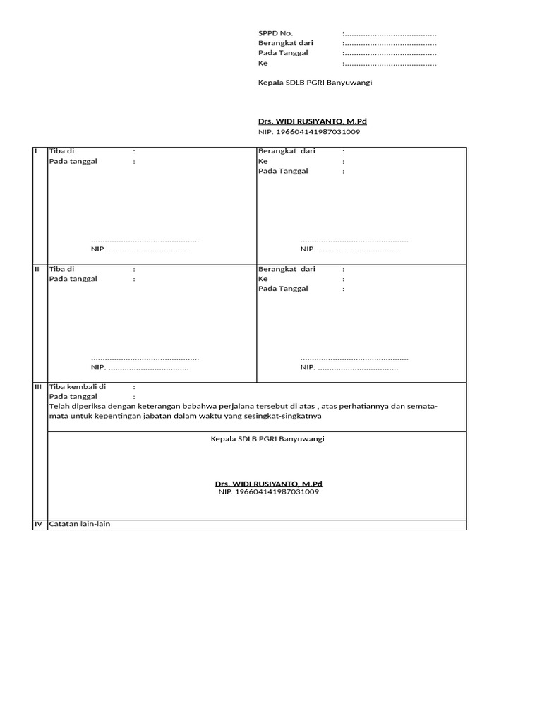 Form Surat Tugas - Laporan - SPPD - Mkks SDLB | PDF