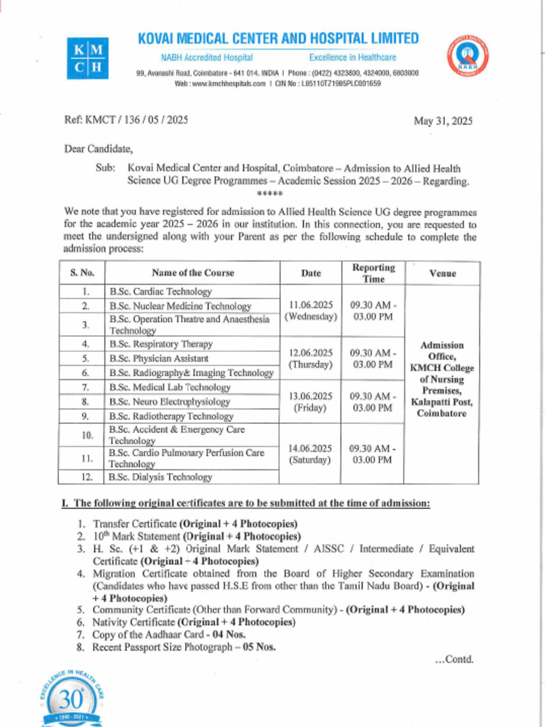 AHS UG Admission Letter | PDF