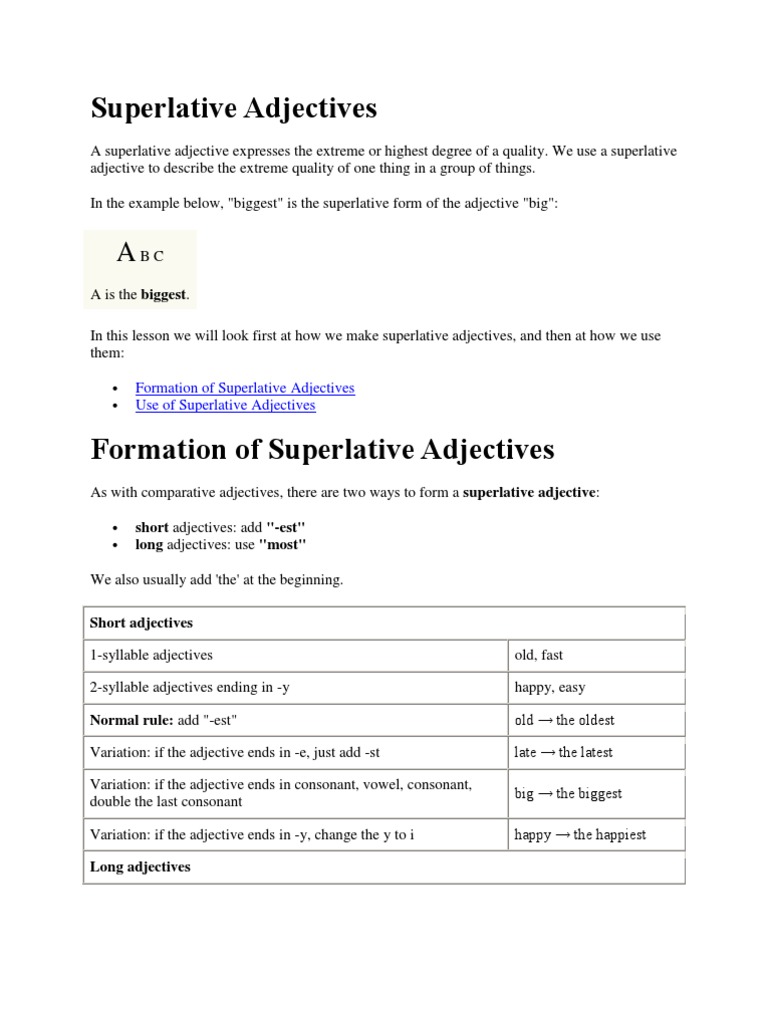 A Comprehensive Guide to Forming and Using Superlative Adjectives | PDF ...