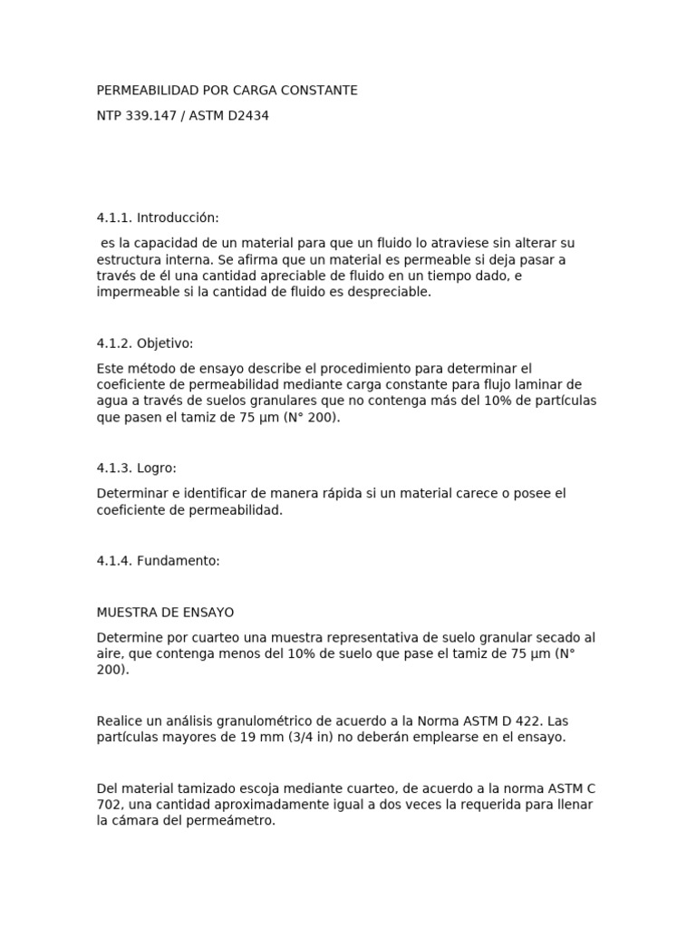 Permeabilidad Por Carga Constante | PDF | Ingeniería Química