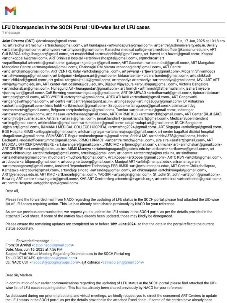 Gmail - LFU Discrepancies in The SOCH Portal - UID-wise List of LFU Cases | PDF | Data ...