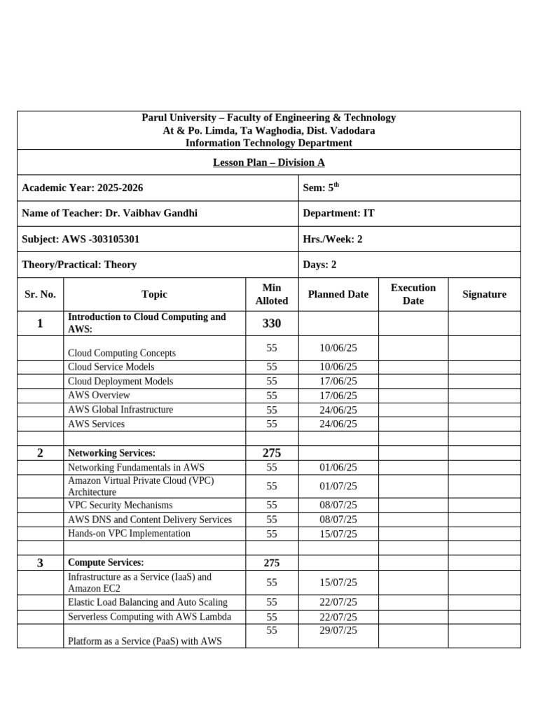 AWS Course Plan for IT Students | PDF | Amazon Web Services | Cloud ...