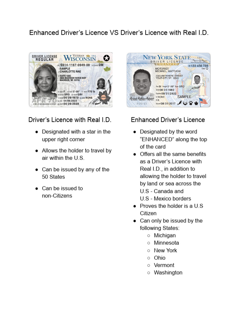 Enhanced Driver's Licence VS Driver's Licence With Real I | PDF