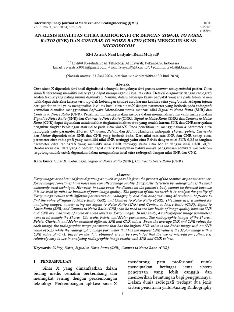 Analisis SNR dan CNR pada Citra Radiografi | PDF