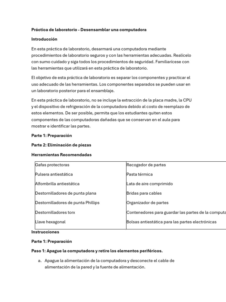 Práctica de Laboratorio - Desensamblar Una Computadora | PDF | Tornillo ...