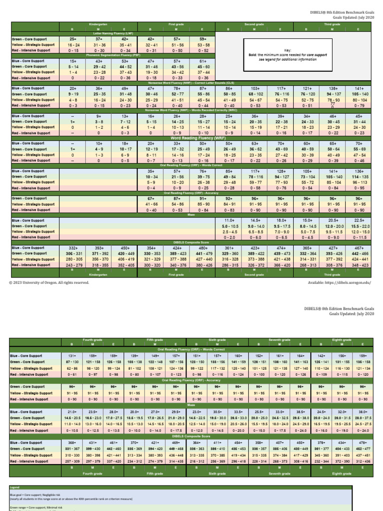DIBELS 8th Edition Benchmark Goals 2023 | PDF | Linguistics ...
