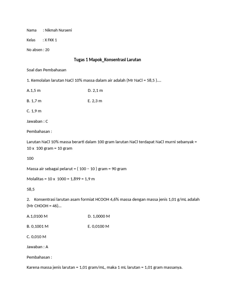 Kemolalan NaCl 10% dalam Air | PDF