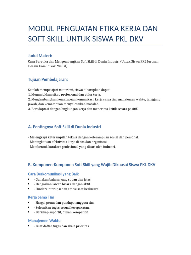 Modul SoftSkill PKL DKV | PDF