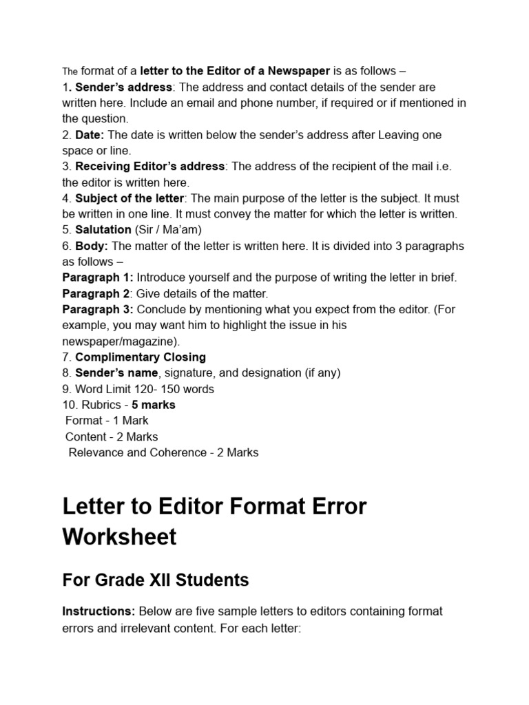 The Format of A Letter To Editor | PDF
