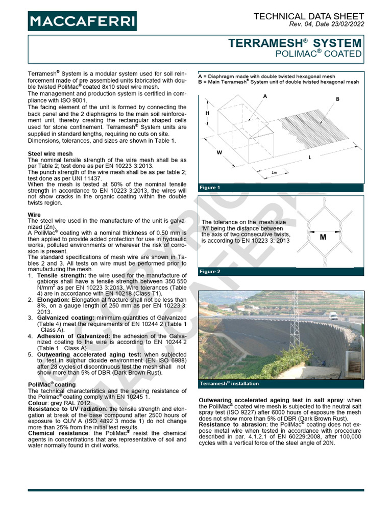Terramesh® System Technical Data Sheet | PDF | Materials | Mechanical ...