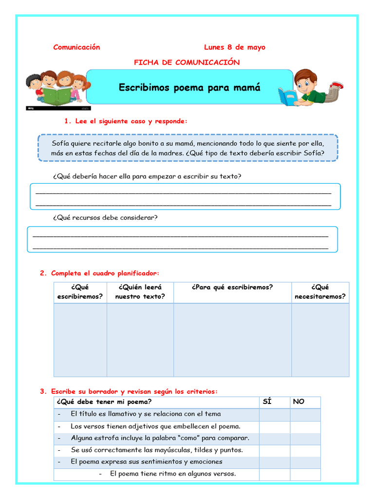 Ficha Comunicacón Lun 8 Escribe Un Poema | PDF