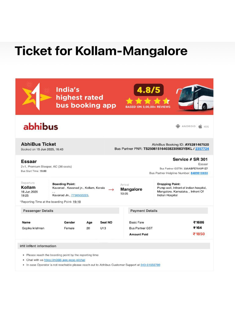 Abhi Bus Ticket | PDF