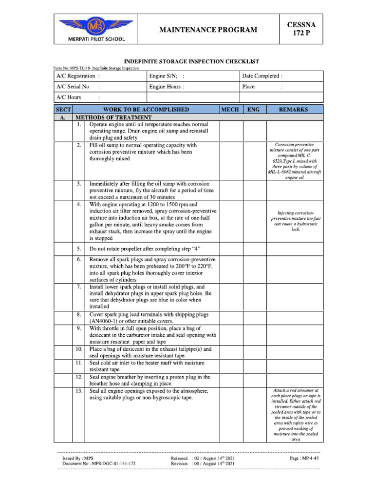 TC 19 Indefinite Storage Inspection C172 | PDF
