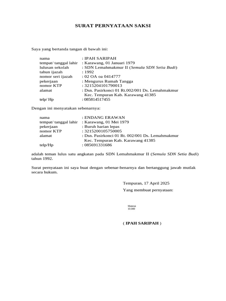 Format6 Pernyataan Saksi | PDF