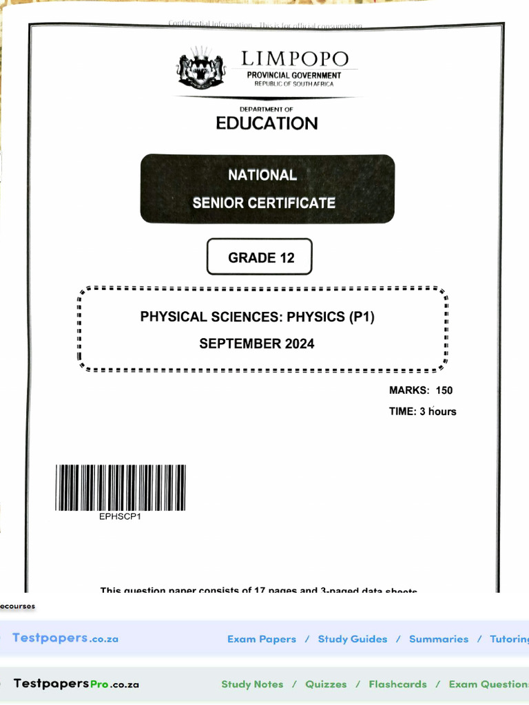 Limpopo Grade 12 Physics P1 September 2024 | PDF | Photoelectric Effect ...