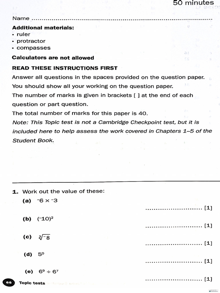 Y8 Maths - Topic Test 1-8 | PDF