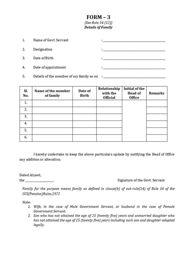 Form 3 Family Declaration For Pension | PDF