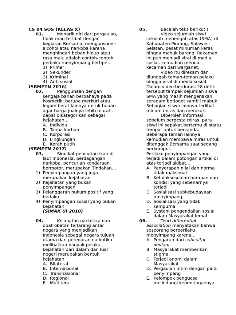 Soal Lengkap Sos Kelas X | PDF