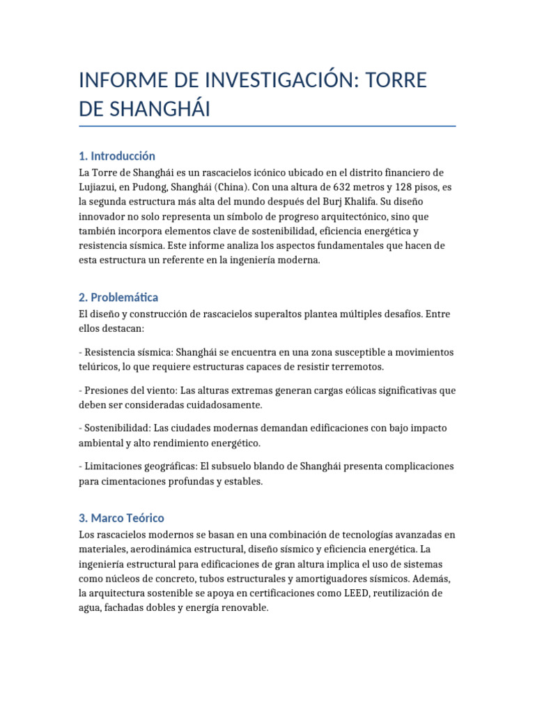 Informe - Torre - de - Shanghai (Estructura Ejemplo) | PDF | Llevar a la fuerza | Uso eficiente ...