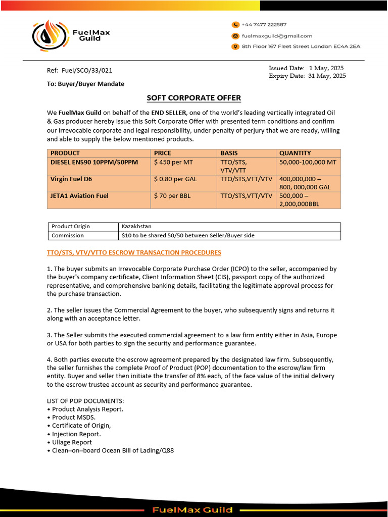 EN590 Diesel Supply Offer Details | PDF | Payments