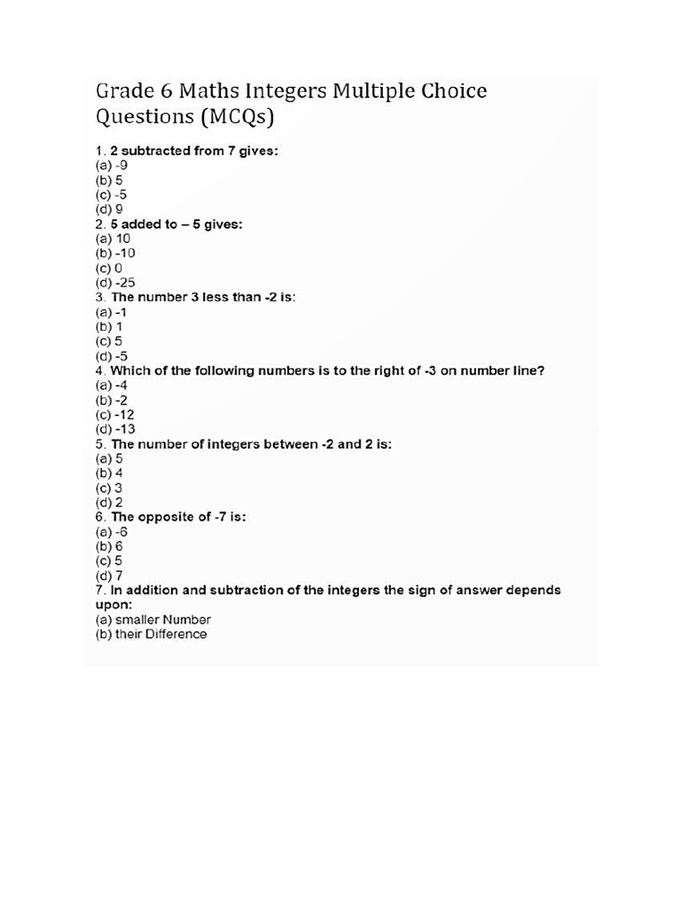 Integers Worksheet 3 | PDF
