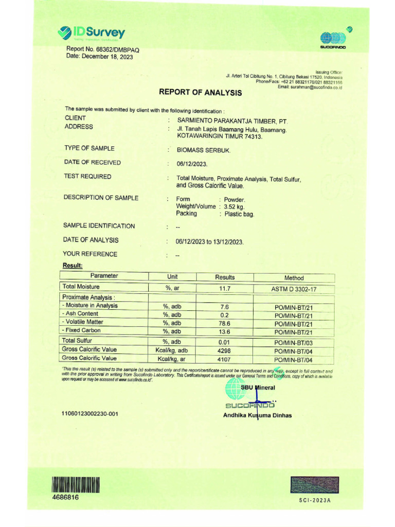 Wood Dust Analysis | PDF