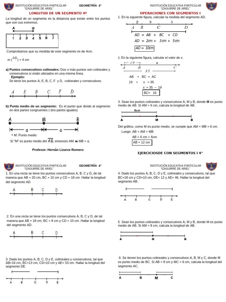 Operaciones Con Segmentos I 4° | PDF | Geometría | Geometría euclidiana