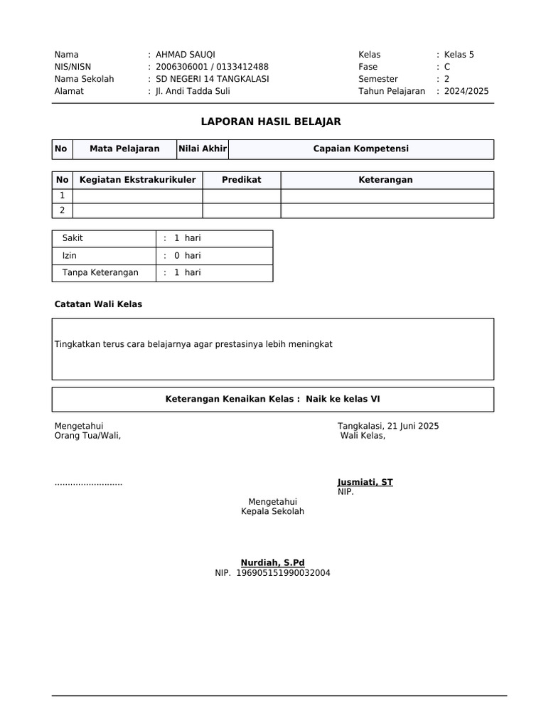 Rapor Ahmad Sauqi | PDF