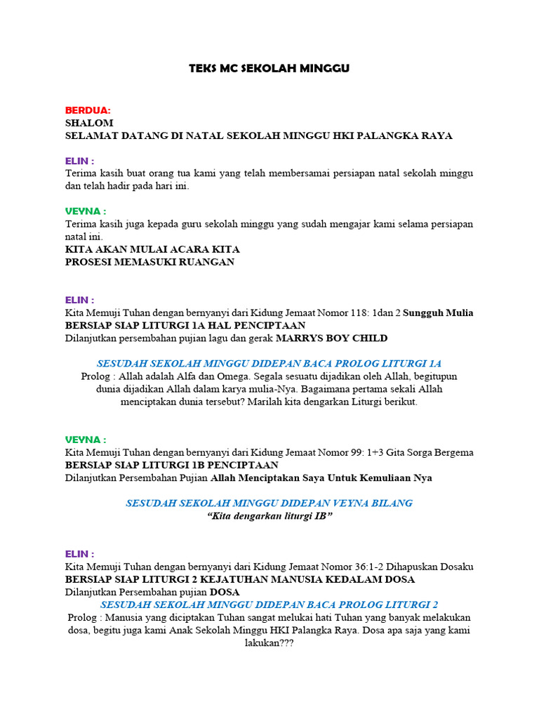Teks MC Natal Sekolah Minggu 2024 | PDF
