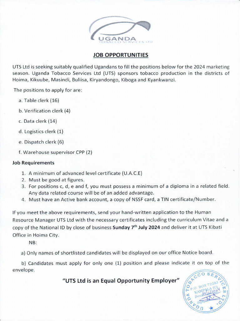 Hoima Clerks Advert 2024 | PDF